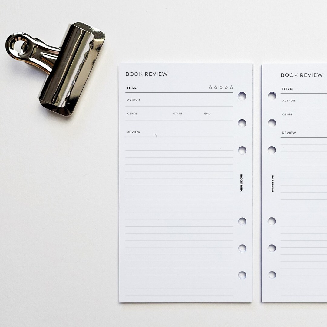 PRINTED Personal Book Review Planner Inserts for 6 Ring Planner - Etsy