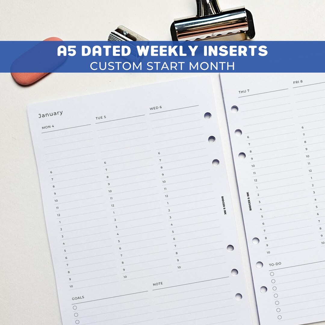 Weekly A5 Planner Inserts | Filofax 6 Ring Binder | Dated 2026 Diary ...