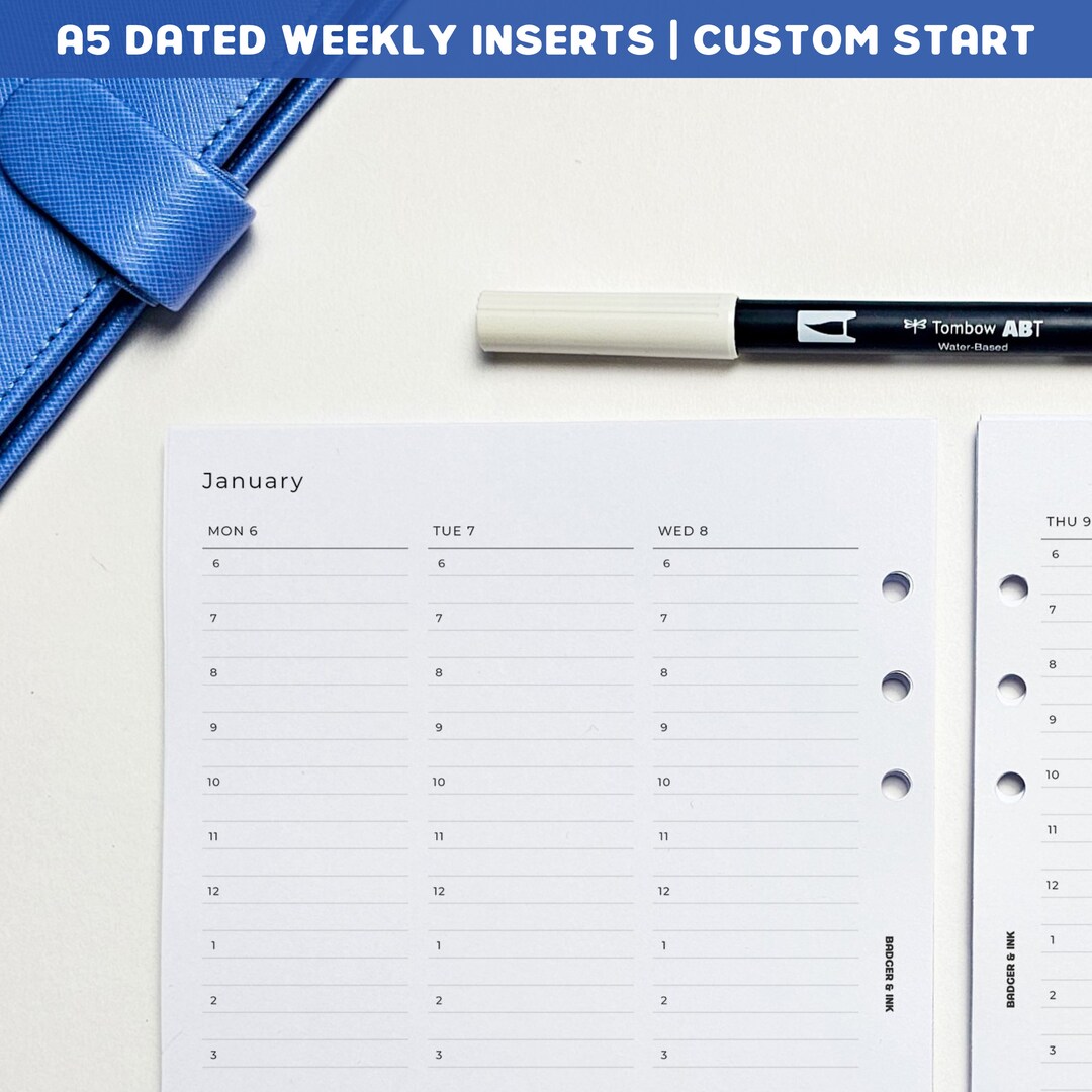 DATED A5 Weekly Planner Inserts | Printed | 6 Ring Organiser | Weekly ...