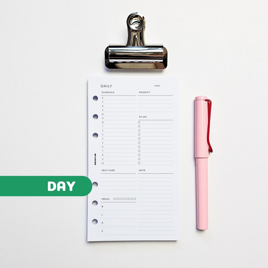 PRINTED Personal Daily Planner Inserts | Hourly | 6 Ring Binder ...