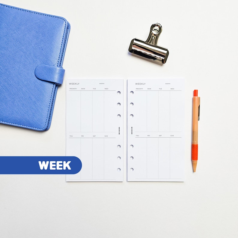 PRINTED Personal Weekly Planner Inserts | 6 Ring Organiser | Undated ...