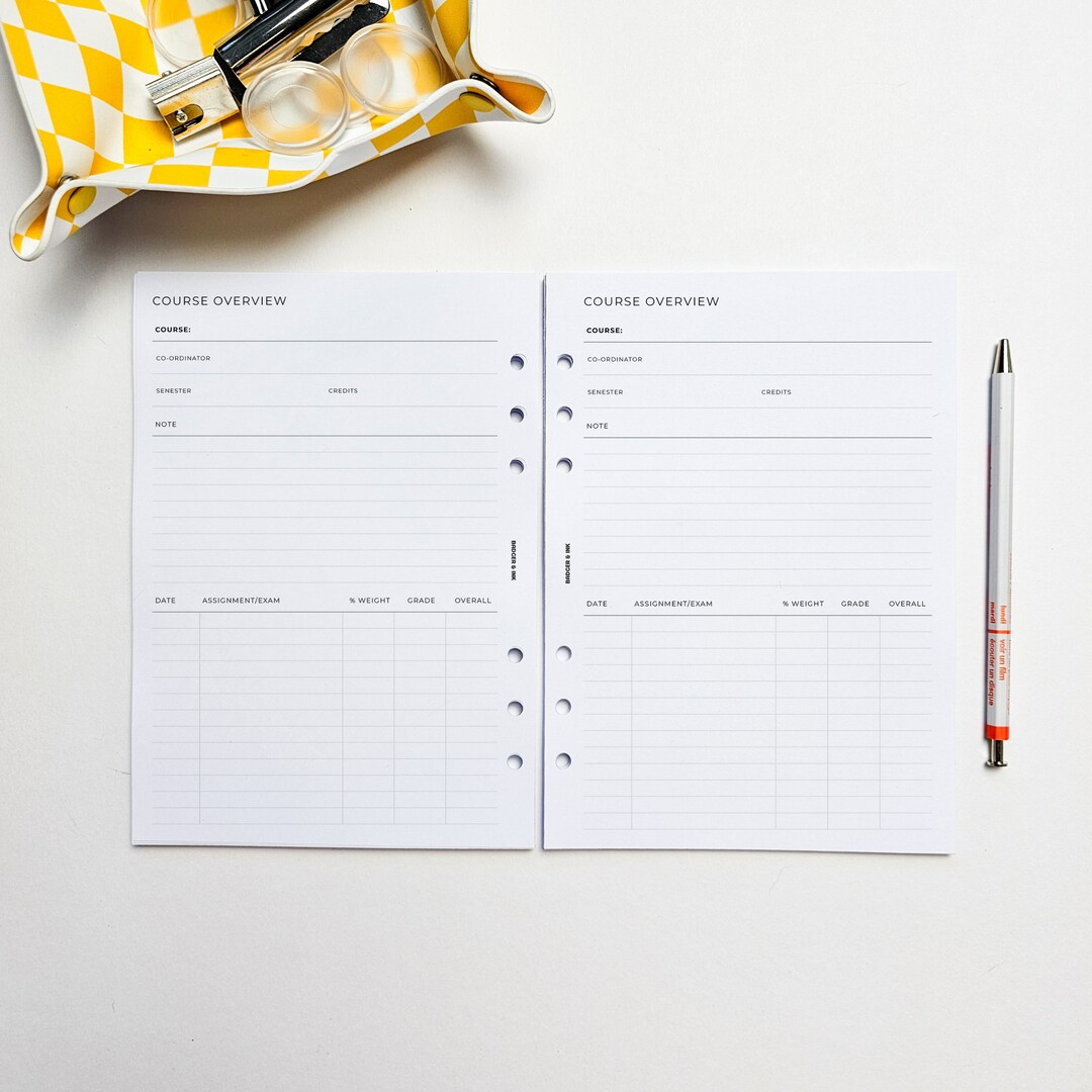 PRINTED A5 Course Overview Planner Inserts | Academic Study Planner ...