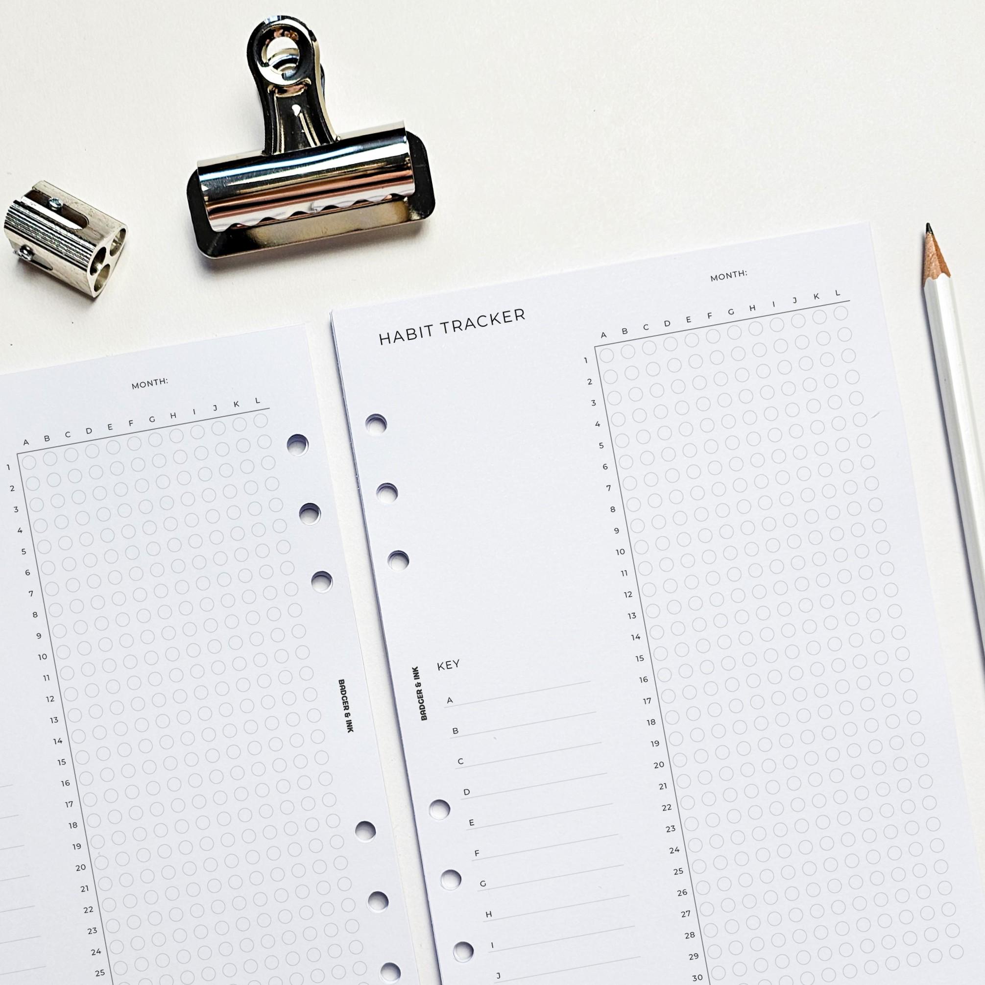 PRINTED A5 Habit Tracker Grid | 6 Ring Planner Inserts | Wellness ...