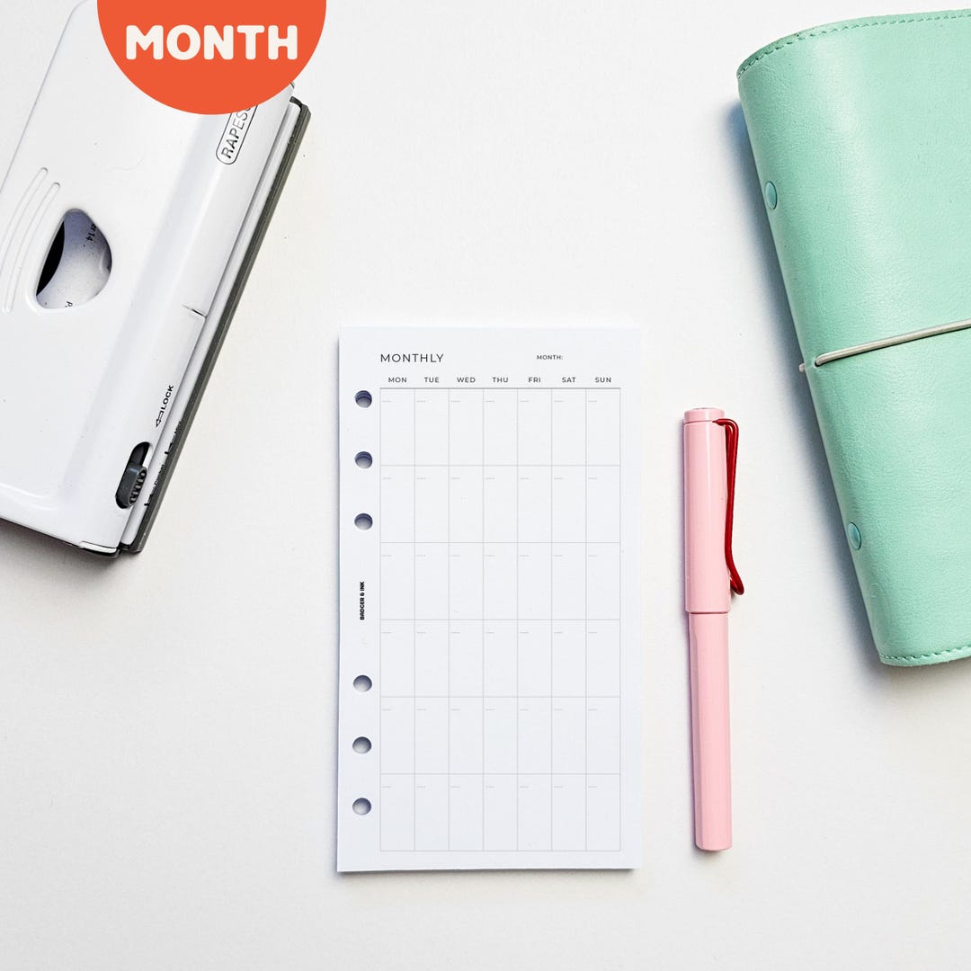 PRINTED Personal Monthly Planner Inserts | Separable | 6 Ring Binder ...