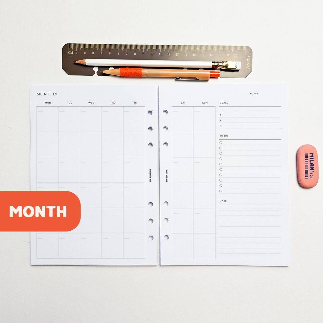 PRINTED A5 Monthly Planner Inserts | Separable | 6 Ring Binder | Disc ...