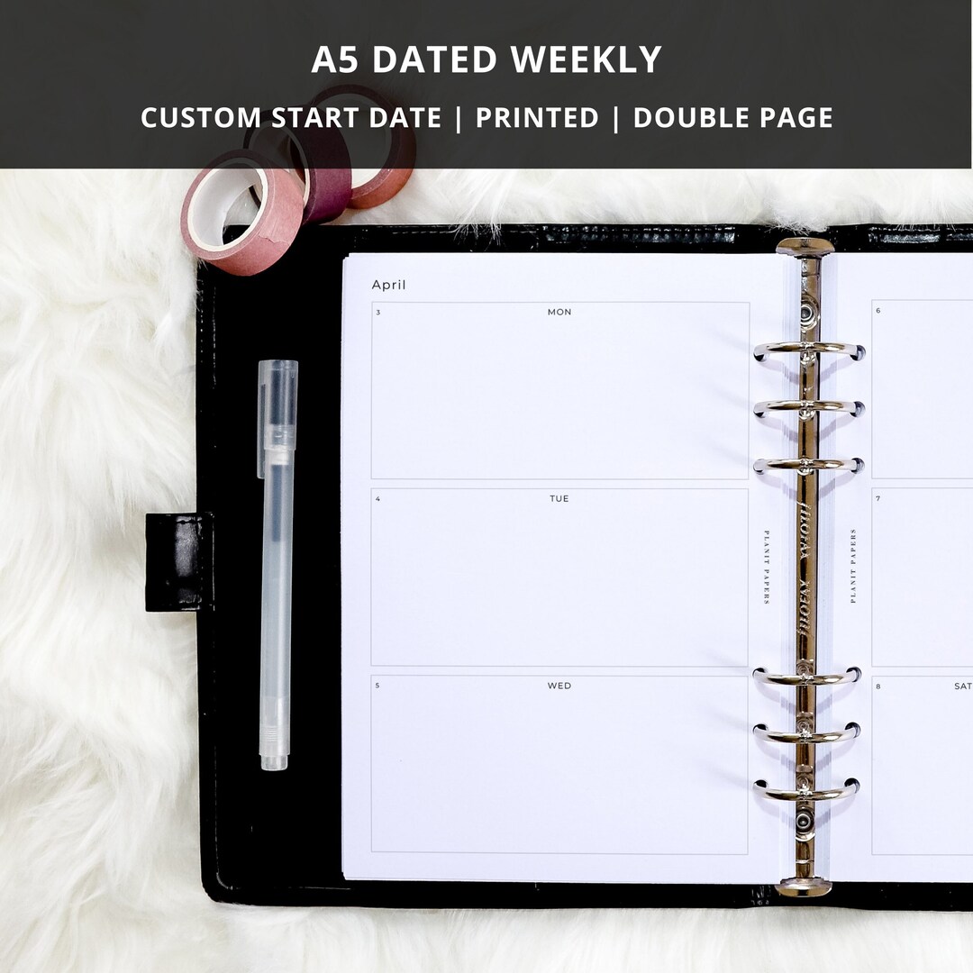 DATED A5 Weekly Planner Inserts Printed 6 Ring Organiser Weekly Agenda ...