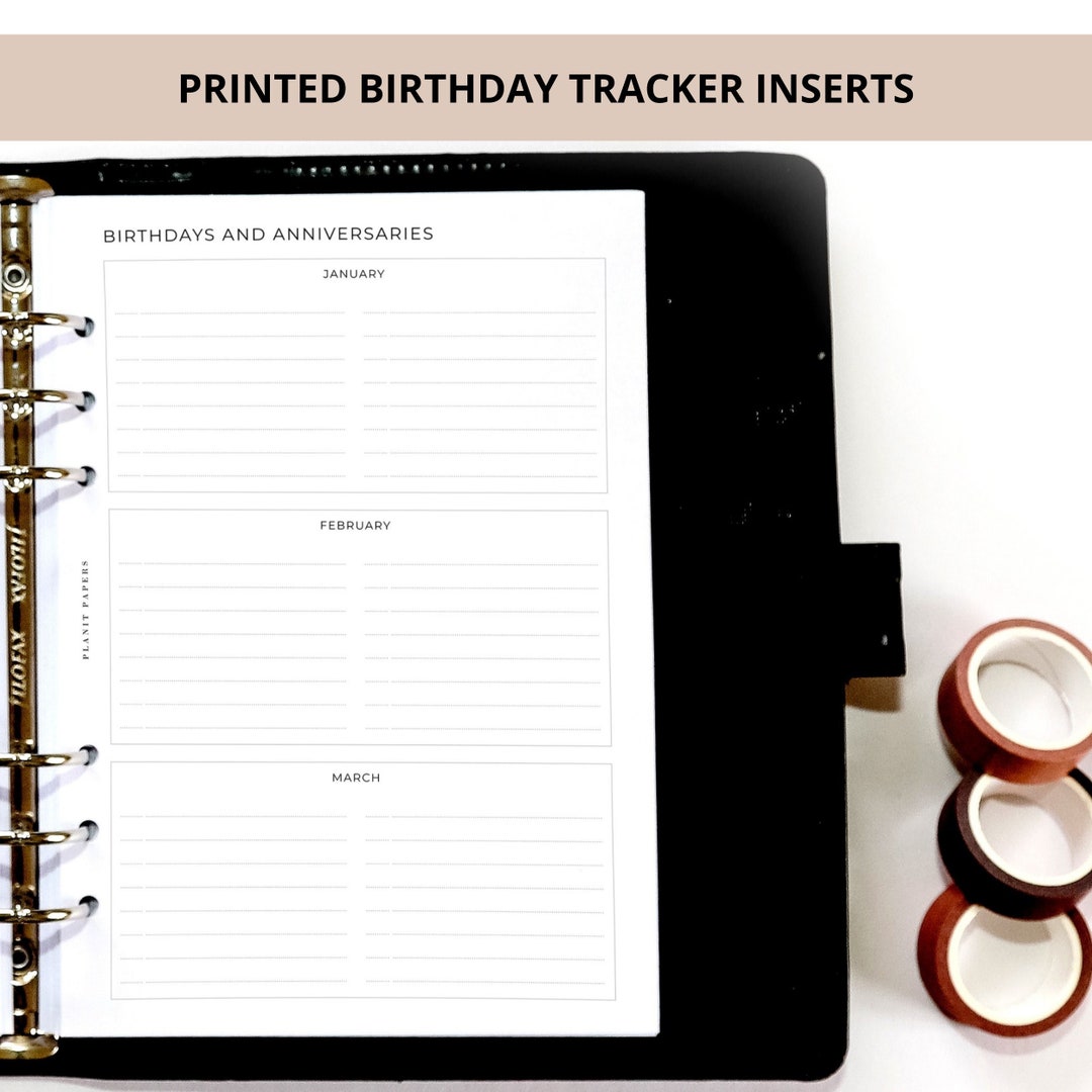 PRINTED A5 Birthday Planner Inserts 6 Ring Organiser Anniversary ...