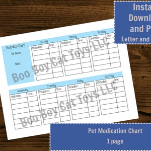 Printable Pet Medication Chart - Pet Medical Records - Instant Digital ...