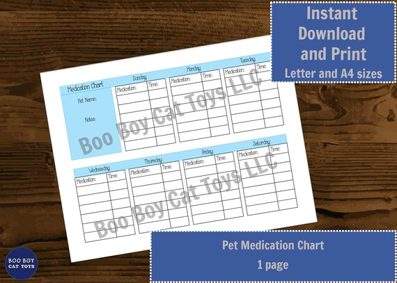 Printable Pet Medication Chart Pet Medical Records Instant - Etsy