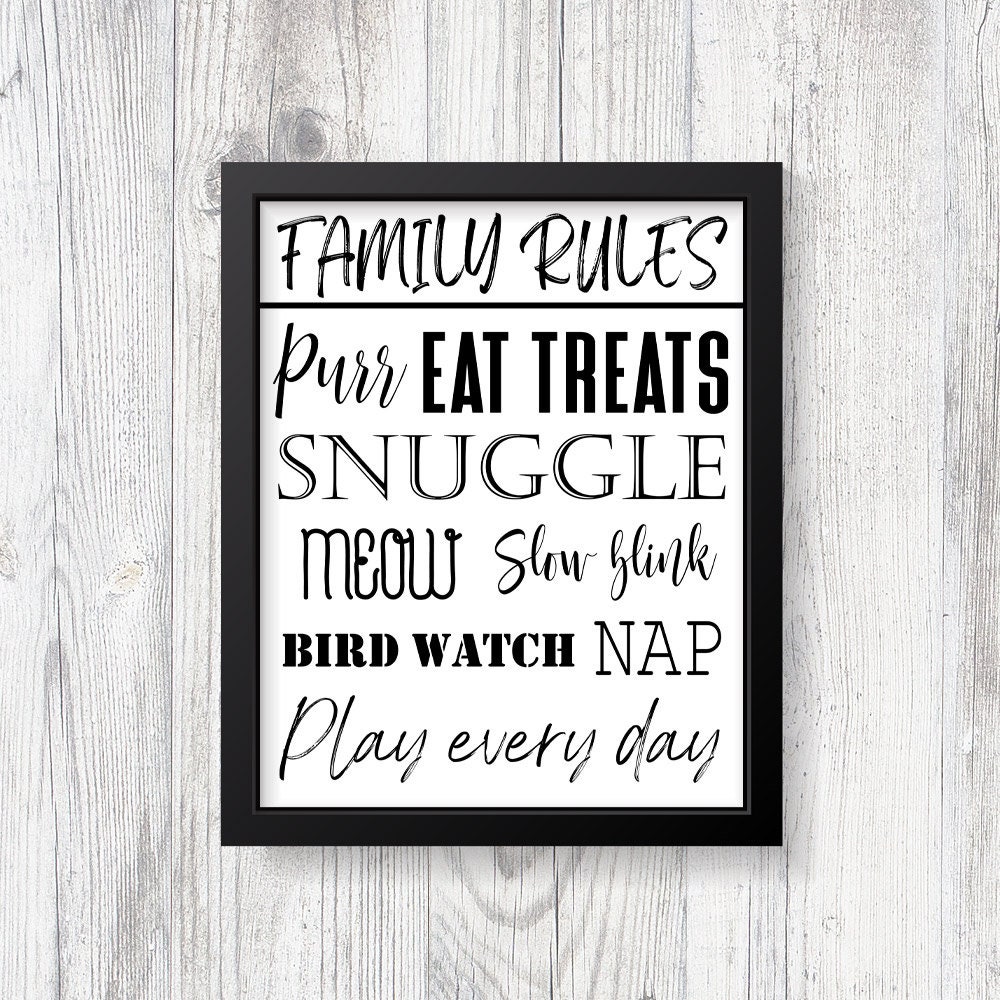 Printable Wall Art, Cat Family Rules Fur Baby Decor, Pet Decor, Cat ...