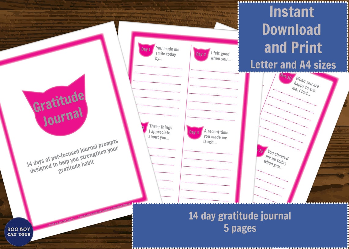 Printable Gratitude Journal Cat Themed Journal With 14 Days of Writing ...
