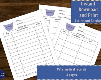 Printable Child's Pet Care Chart - Chore Chart - Pet Records - Cat Dog ...