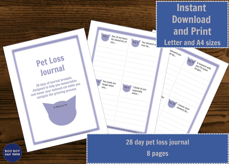 Printable Pet Loss Journal for Cat Parents - 28 Days of Writing Prompts ...