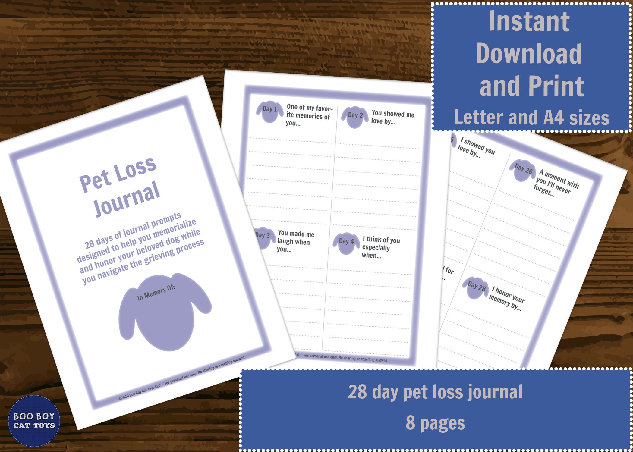 Printable Pet Loss Journal for Dog Parents - 28 Days of Writing Prompts ...