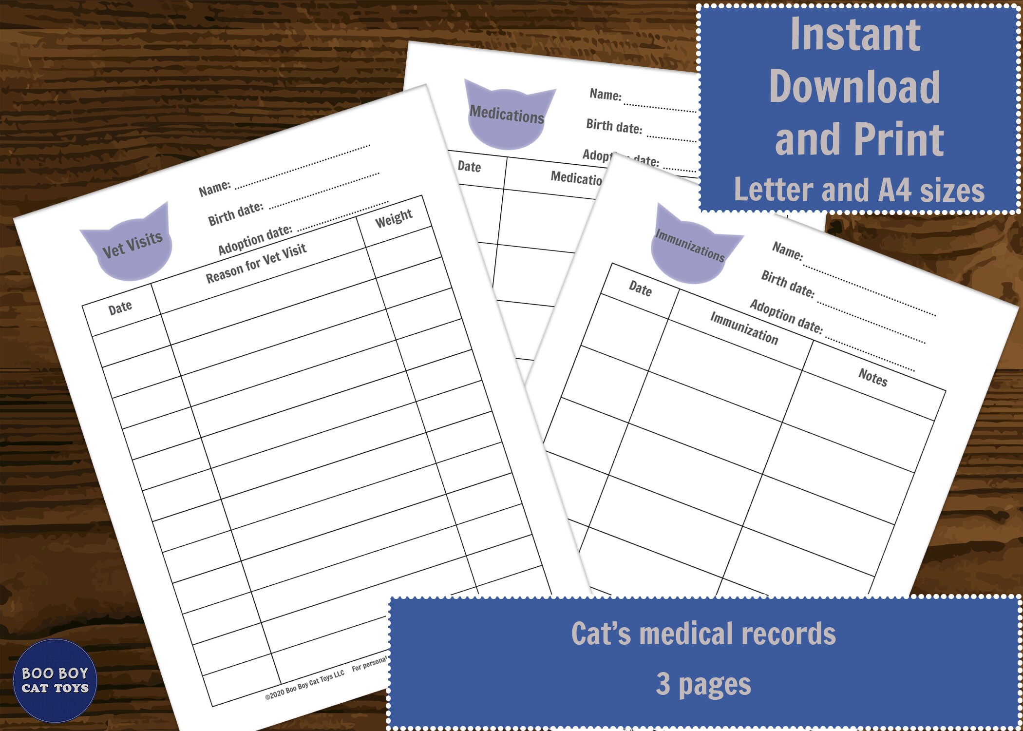 Printable Cat and Dog Medical Records - Pet Records Bundle - Instant ...