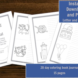 Printable Coloring Book Journal - Cat Themed Journal With 28 Days of ...