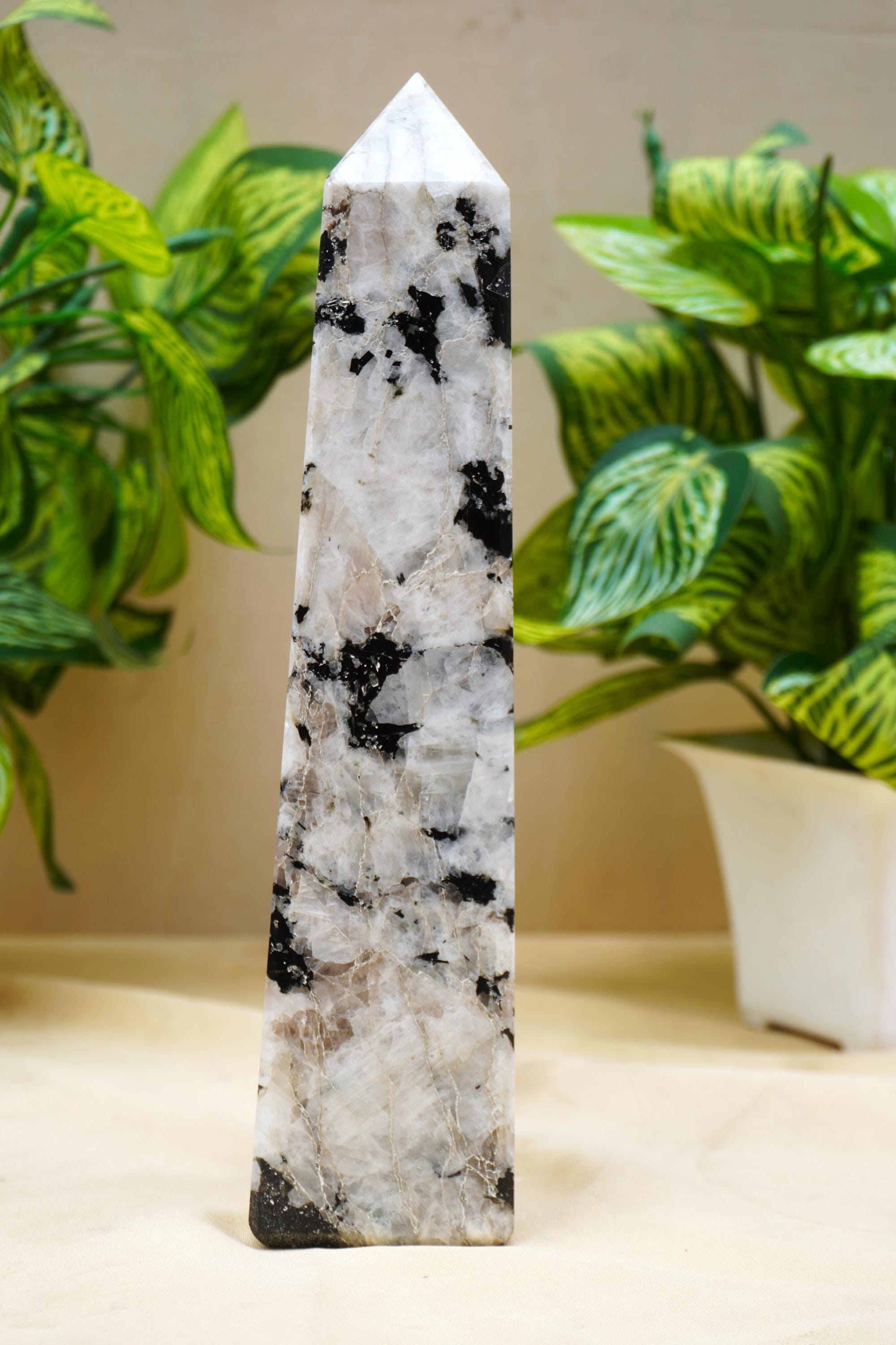 Large 185MM Rainbow Moonstone Quartz Healing 4 Faceted Point Obelisk ...
