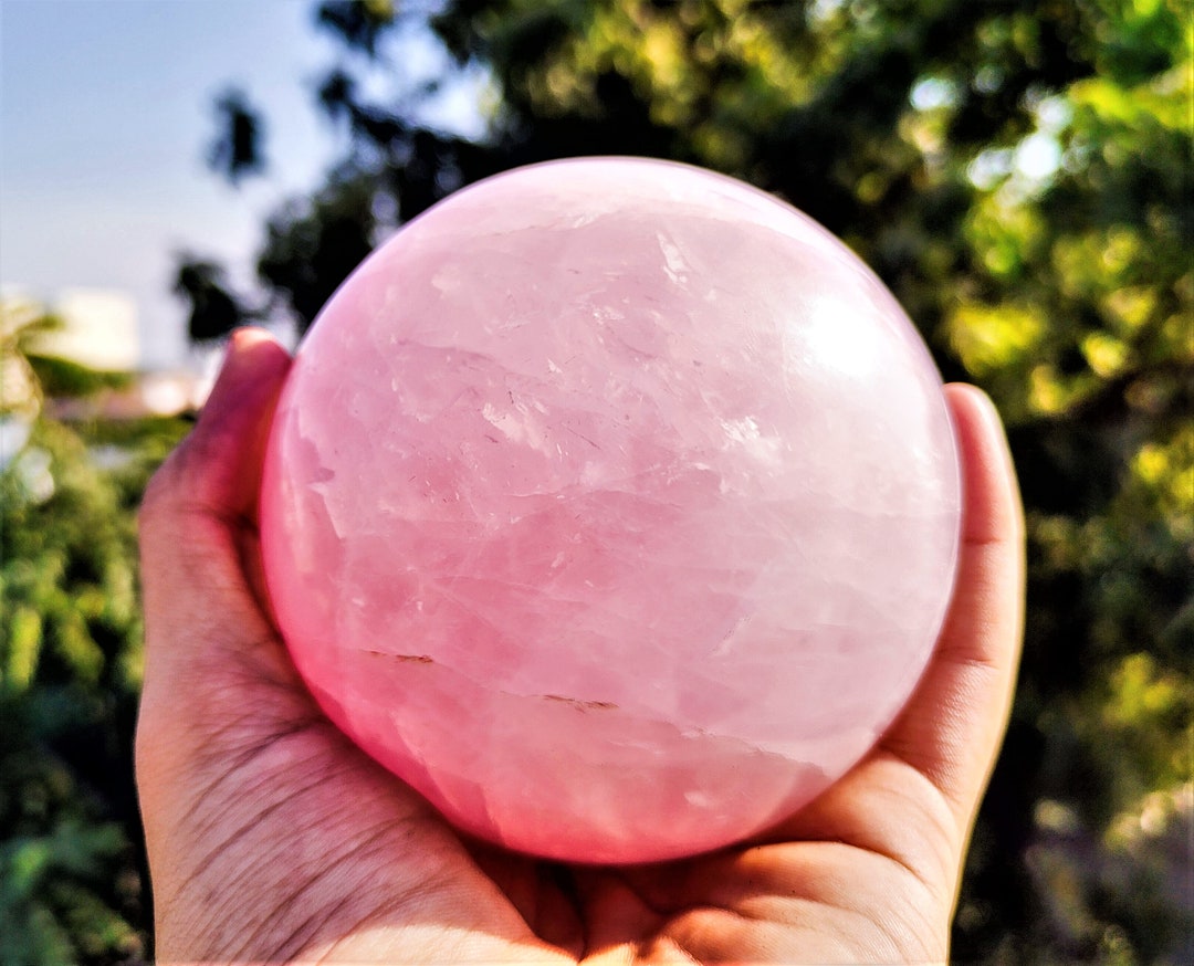 90MM Pink Rose Quartz Stone Healing Metaphysical SPHERE BALL Valentine ...
