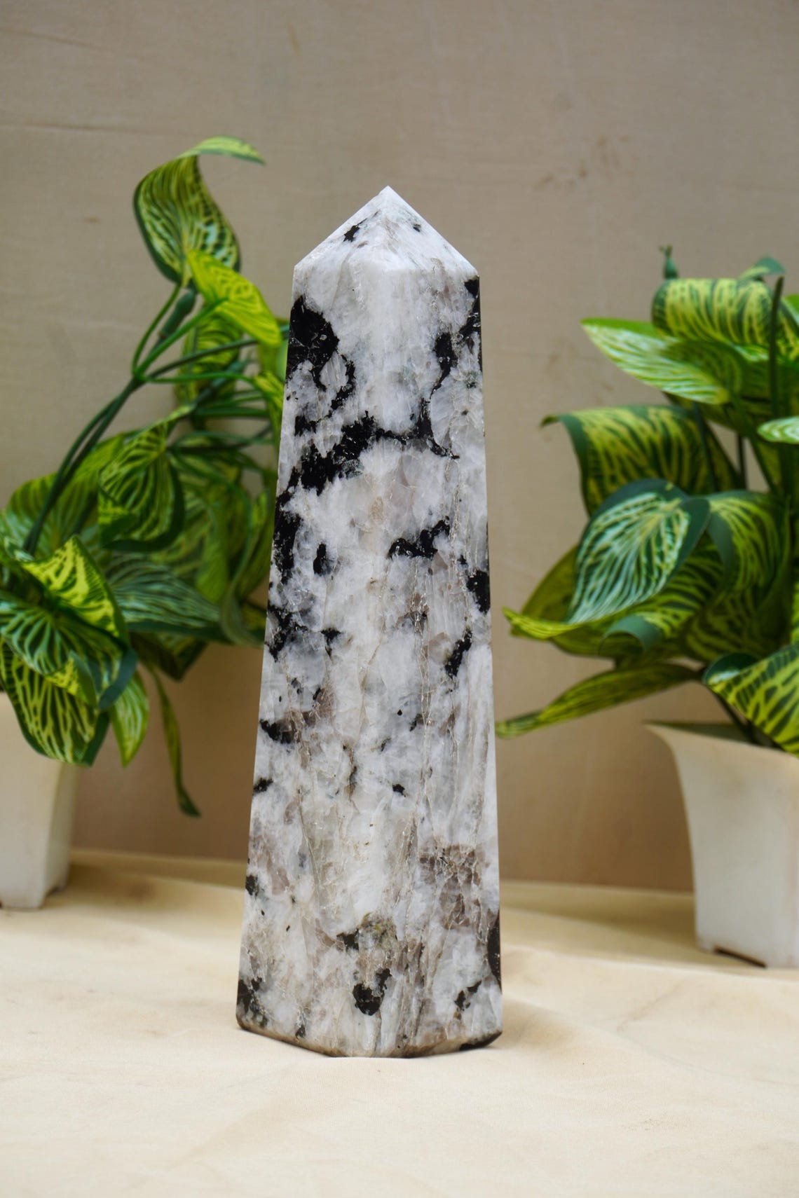 Large 185MM Rainbow Moonstone Quartz Healing 4 Faceted Point Obelisk ...