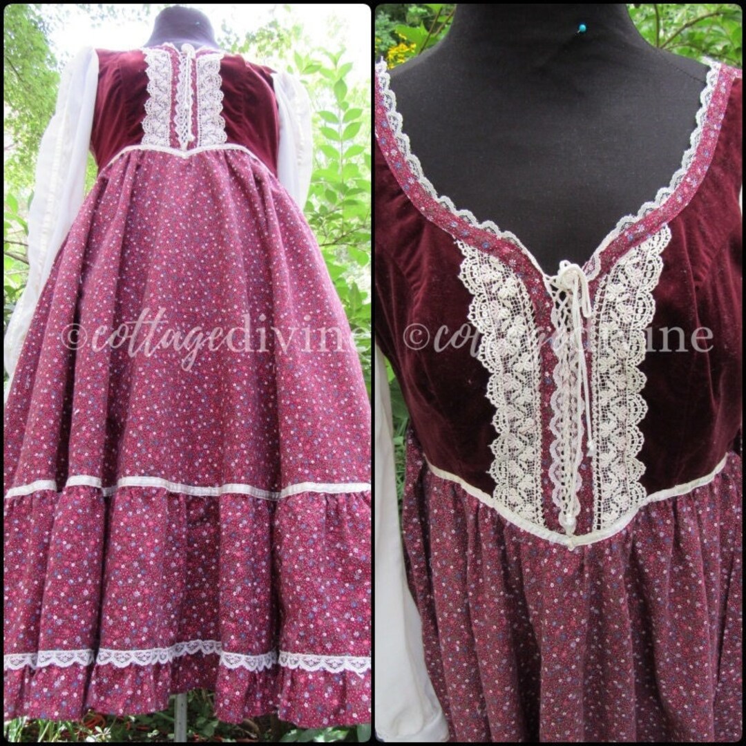Vintage GUNNE SAX Velvet Corset 1970s Prairie Dress Burgundy - Etsy