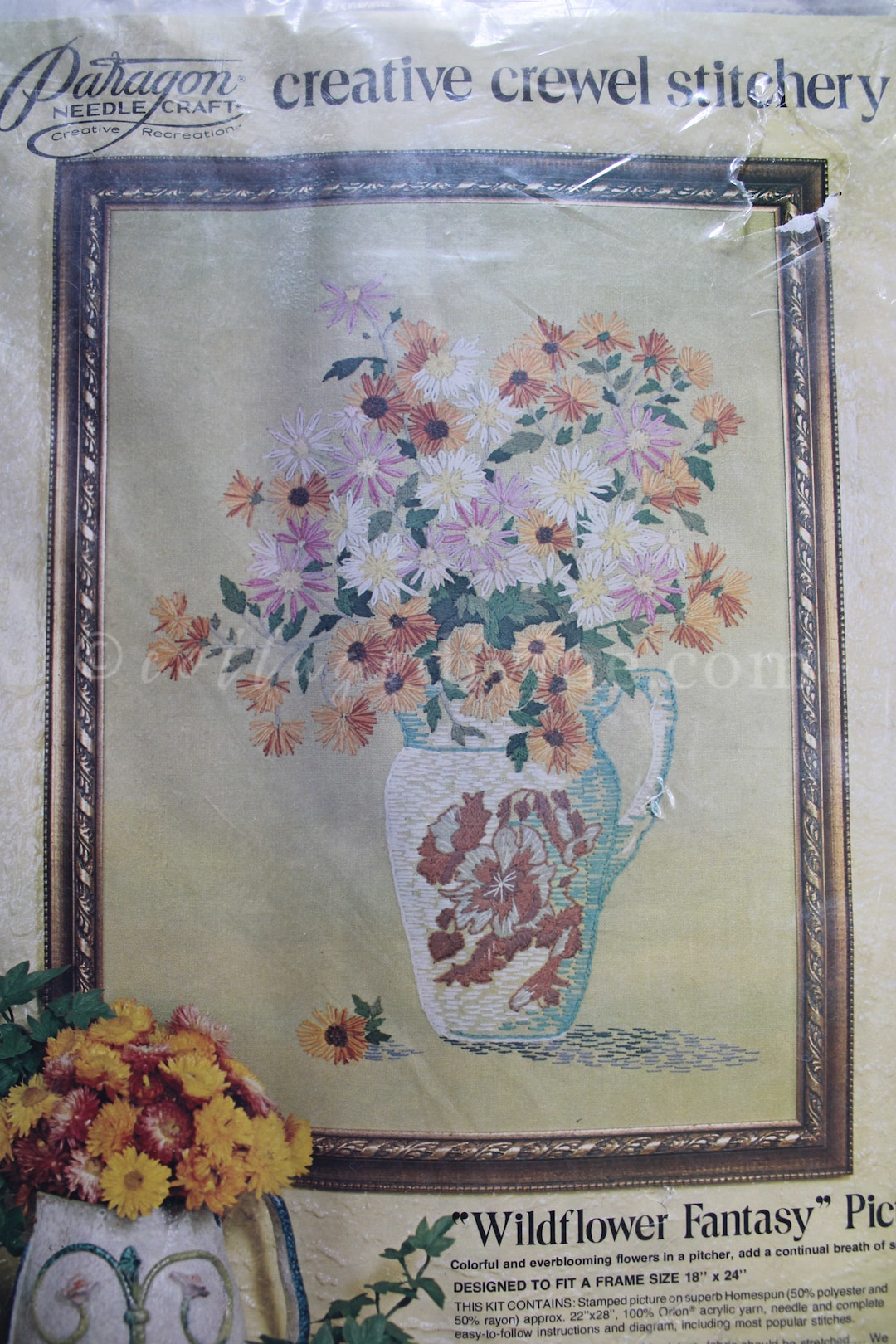 Vintage Floral Crewel Embroidery Kit wildflower Fantasy - Etsy