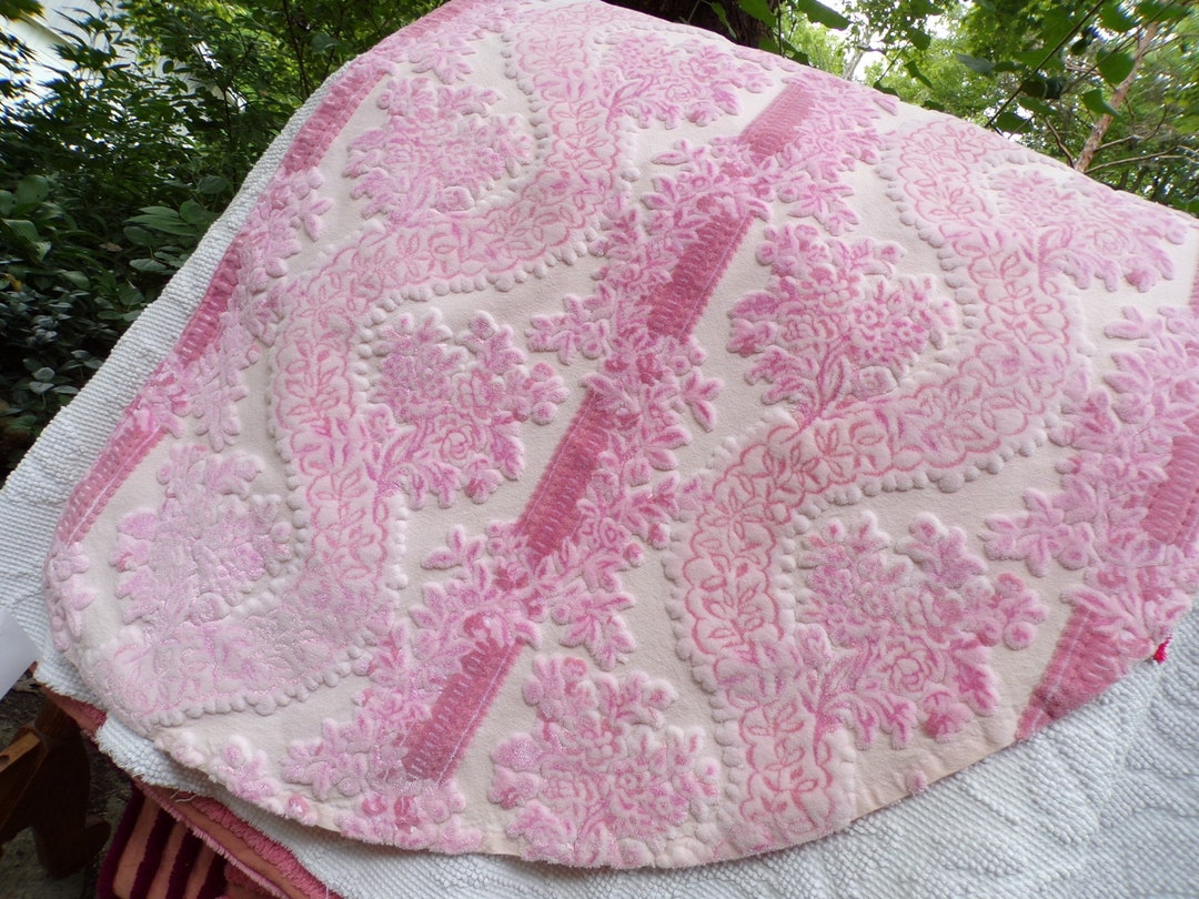 Pink Velvet Fabric, French Chic Vintage Bates Tapestry Chenille Piece ...