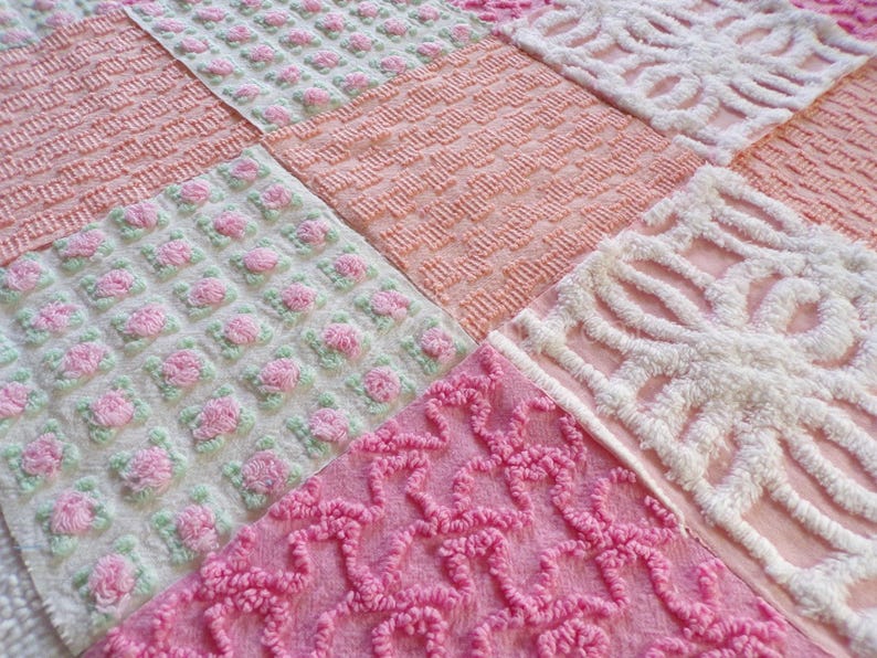 Sherbet Ice Cream Chenille Quilt Squares Set From Vintage Bedspread ...