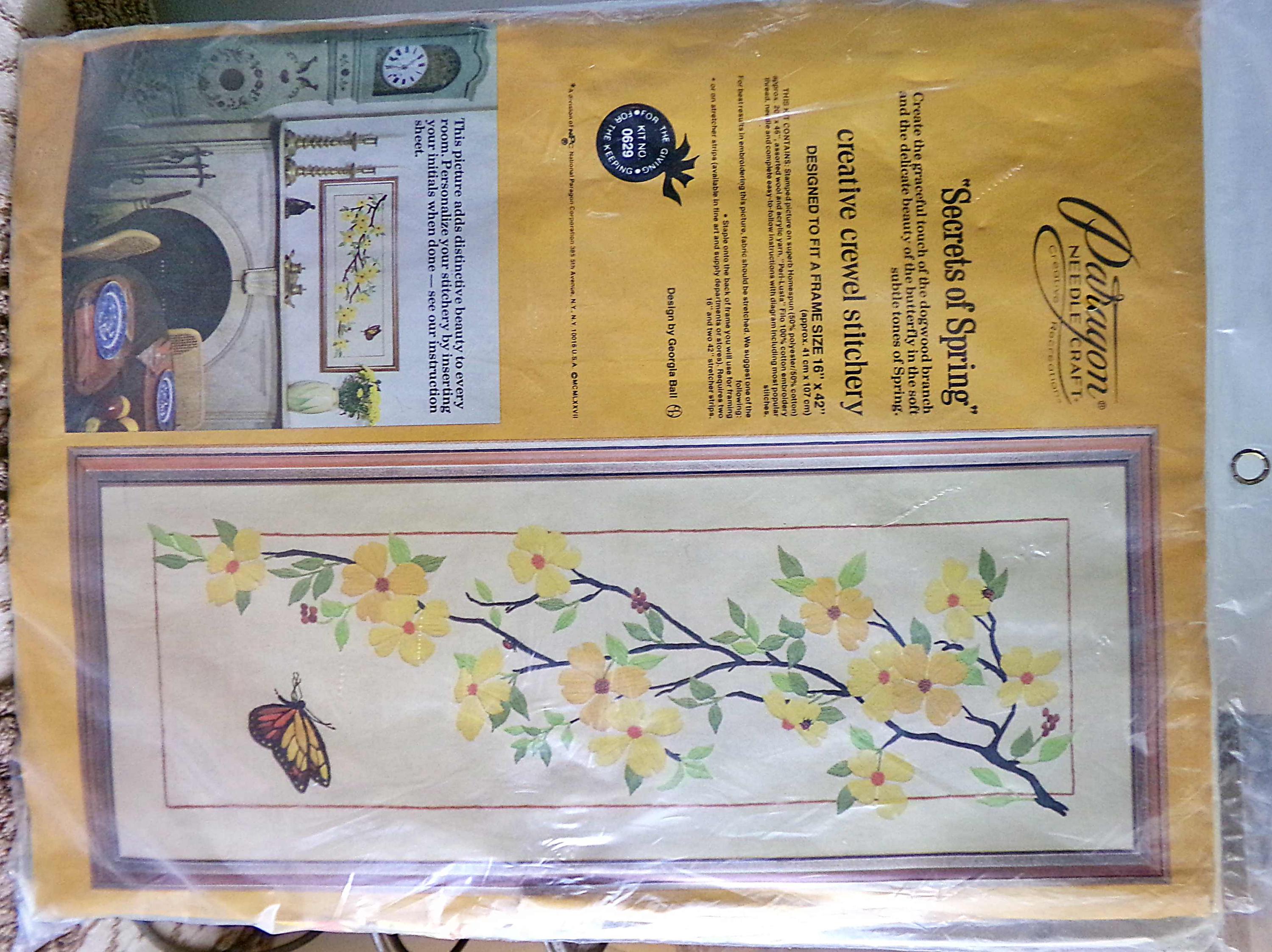 SECRETS of SPRING Crewel Embroidery Kit, HUGE Butterfly & Flowers Wall ...