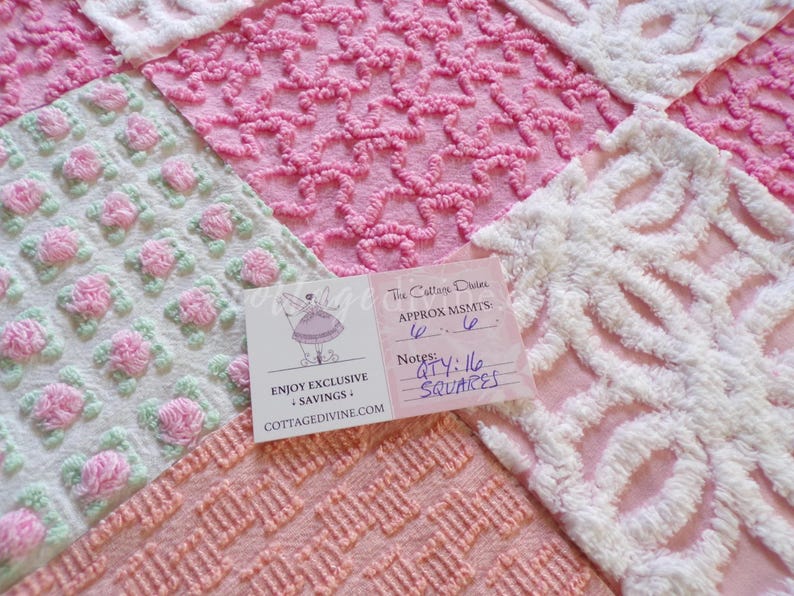Sherbet Ice Cream Chenille Quilt Squares Set From Vintage Bedspread ...