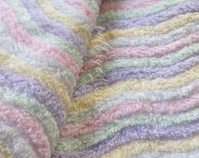 Pastel Rainbow Fabric Piece, Cut From Ripple Stripe Vintage Chenille ...