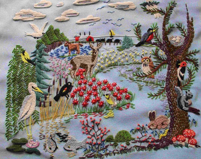 Shabby AMERICAN WILDLIFE Completed Vintage Crewel Embroidery From ...
