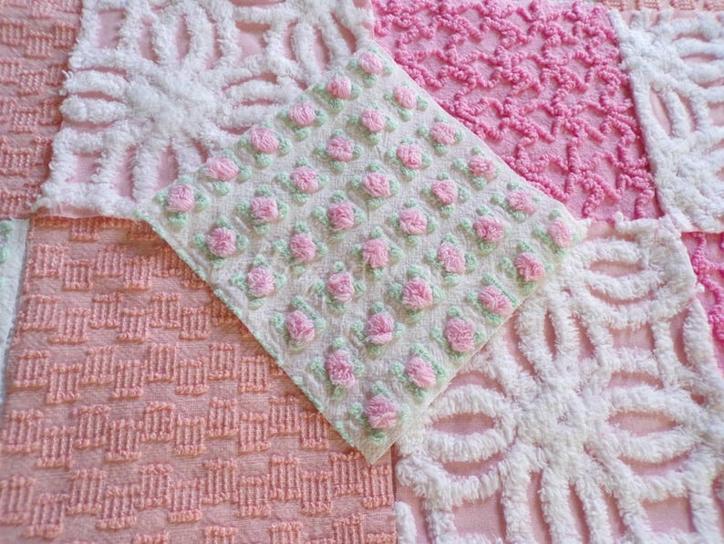 Sherbet Ice Cream Chenille Quilt Squares Set From Vintage Bedspread ...