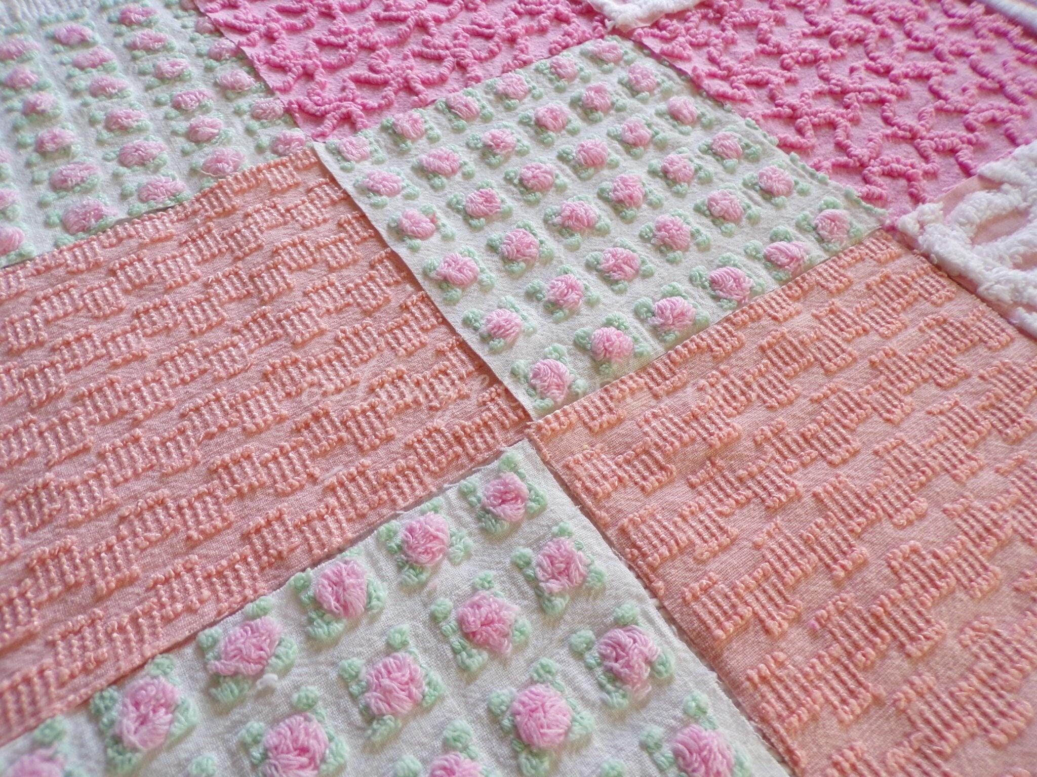 Sherbet Ice Cream Chenille Quilt Squares Set From Vintage Bedspread ...