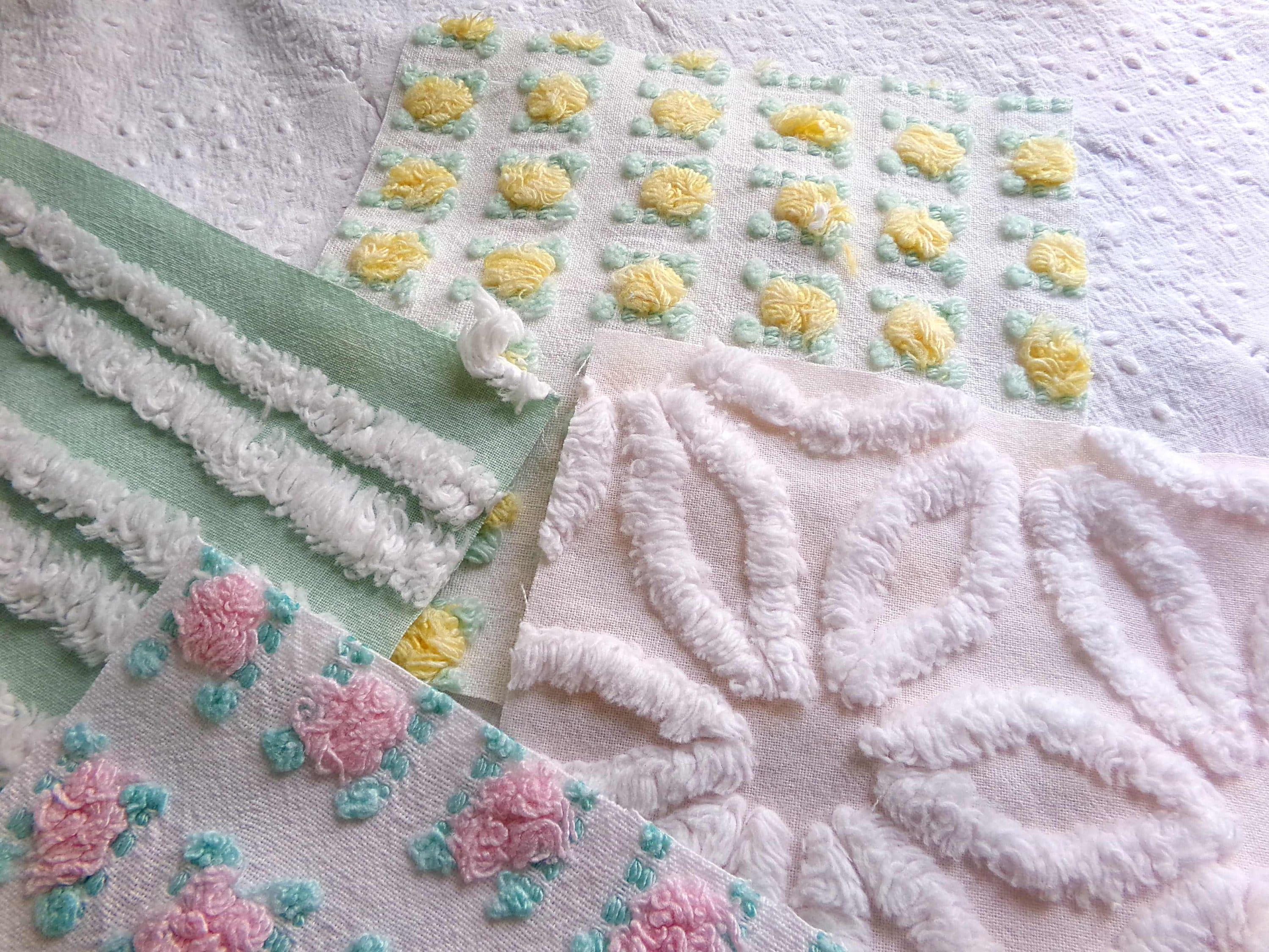 Chenille Squares Set, "spring Bliss," 16 Vintage Fabric Quilt Blocks, 6 ...