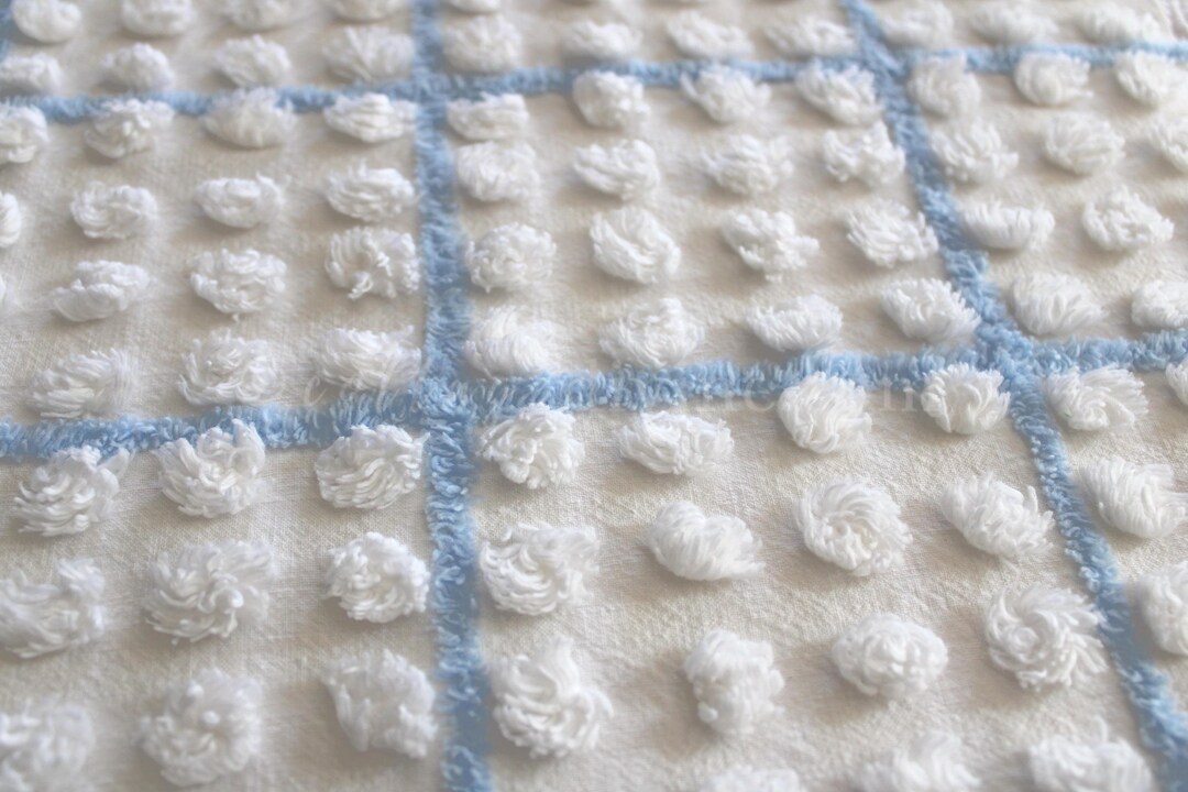 Coastal Blue & White Vintage Chenille Fabric, Puffy Textured Pops, 12 ...