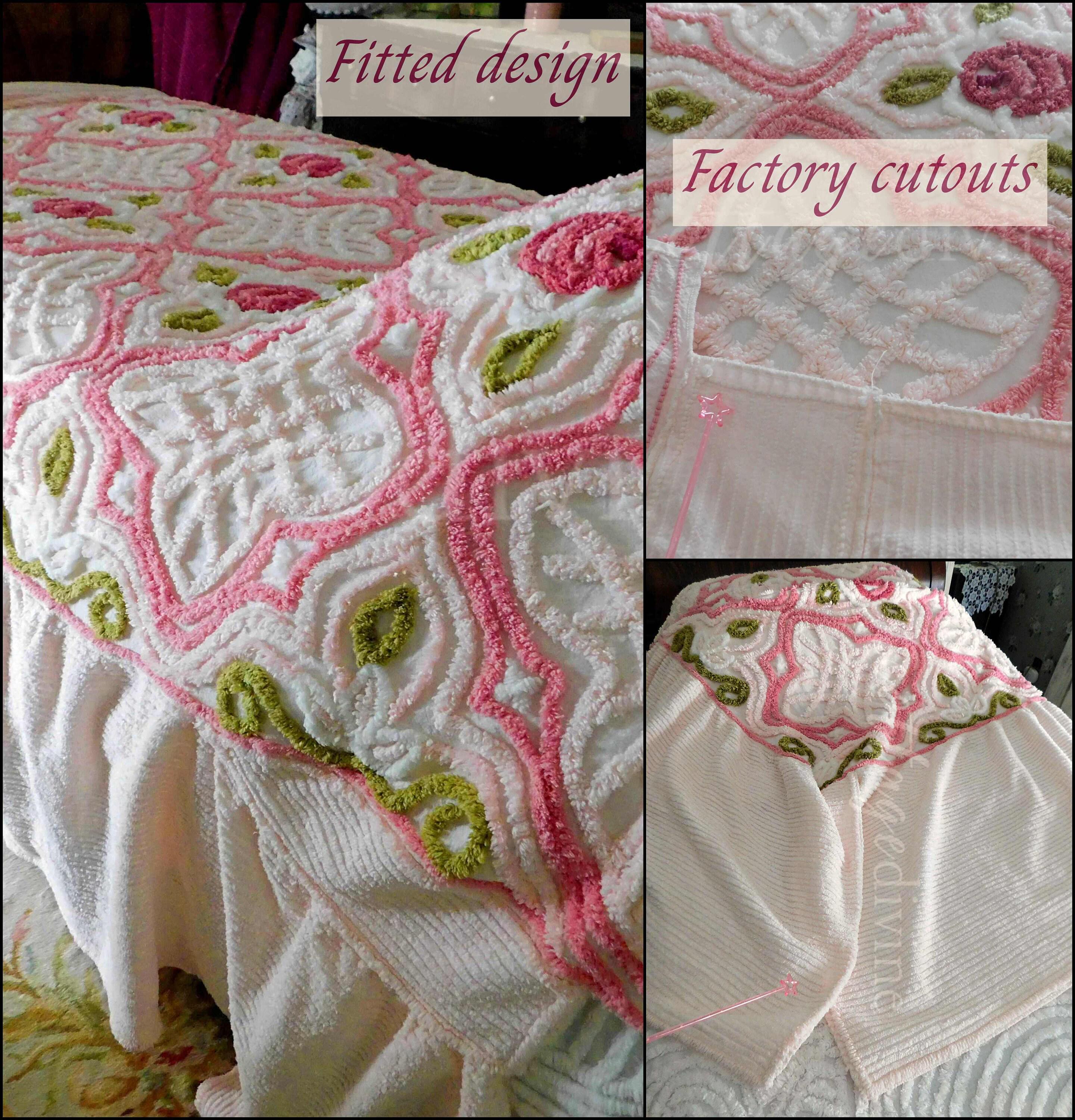 Fluffy Pink Rose Vintage Chenille Bedspread in a Luxury Boxed, Fitted ...