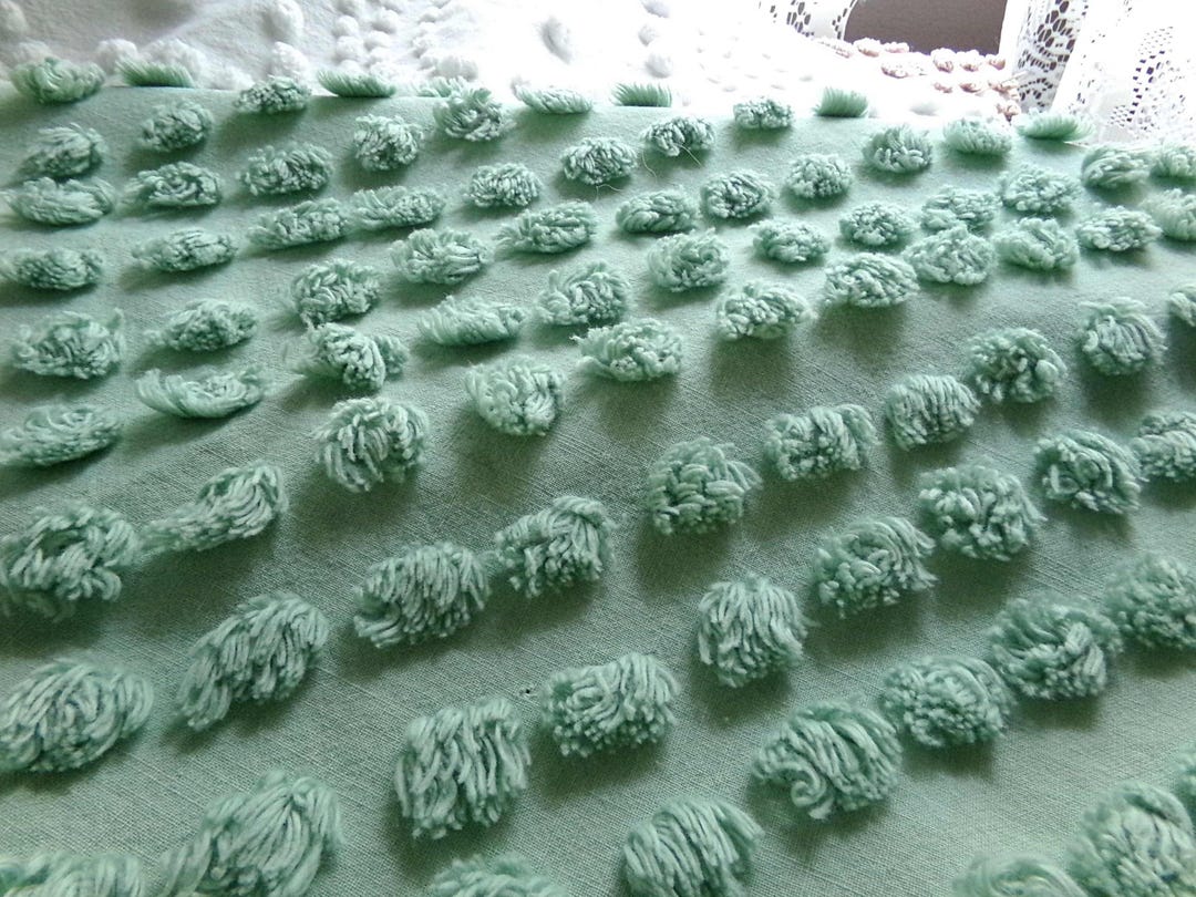 Vintage "money Tree Green" Chenille Fabric, 20" X 25" Inch Piece, Cute ...