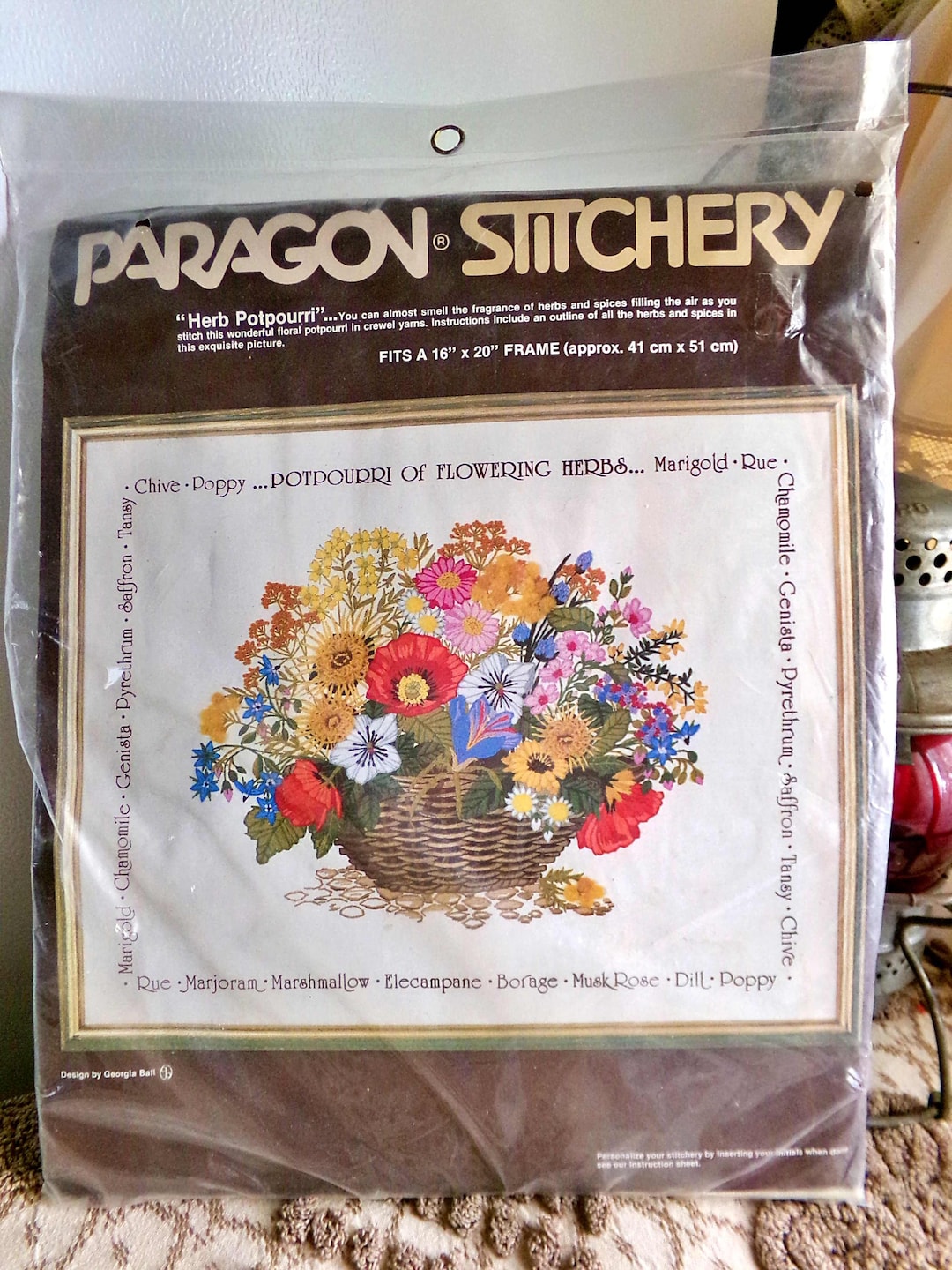HERB POTPOURRI Paragon Creative Crewel Stitchery Kit, Vintage Herbs ...