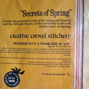 SECRETS of SPRING Crewel Embroidery Kit, HUGE Butterfly & Flowers Wall ...