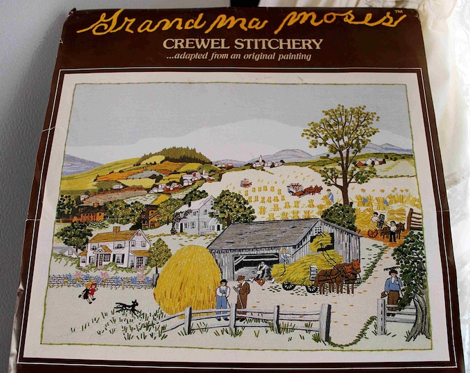 IN HARVEST TIME Crewel Stitchery Kit, Vintage Grandma Moses Design ...