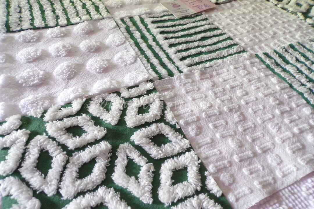 First Snowfall Quilt Squares Set, From Vintage Chenille Bedspread ...