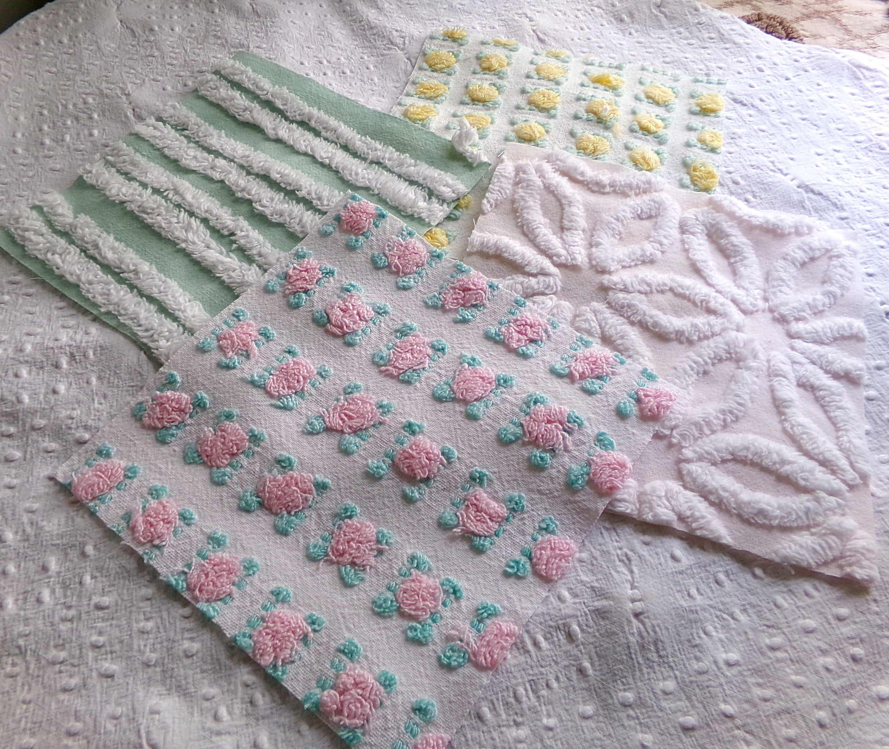 Chenille Squares Set, "spring Bliss," 16 Vintage Fabric Quilt Blocks, 6 ...