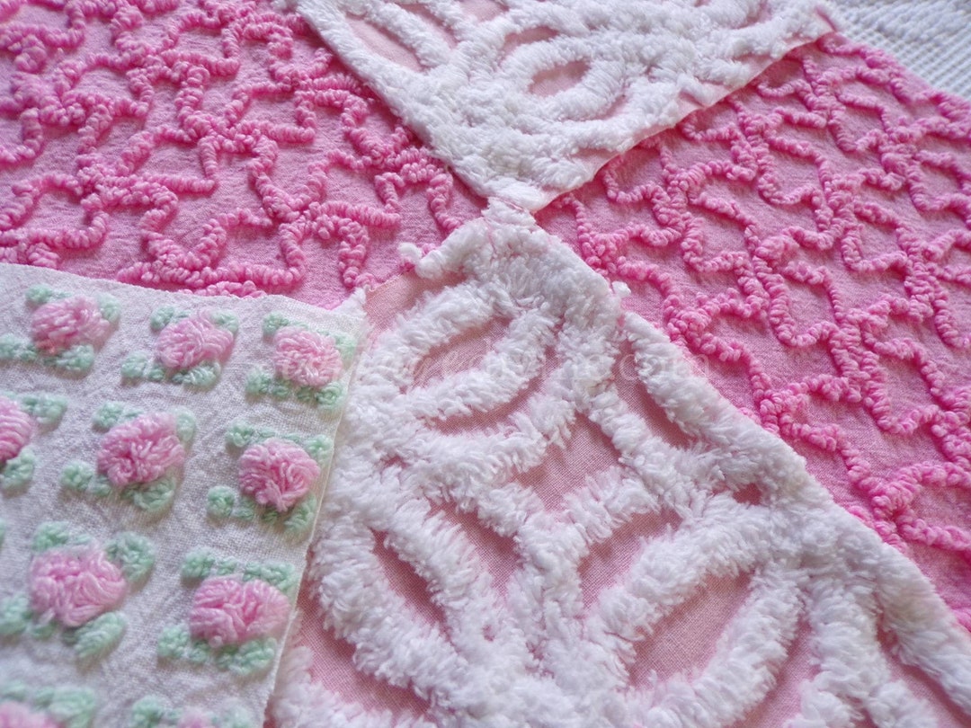 Sherbet Ice Cream Chenille Quilt Squares Set From Vintage Bedspread ...