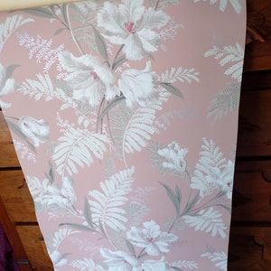 Gorgeous 1940s Vintage Wallpaper Roll Botanical Pink Shimmer - Etsy