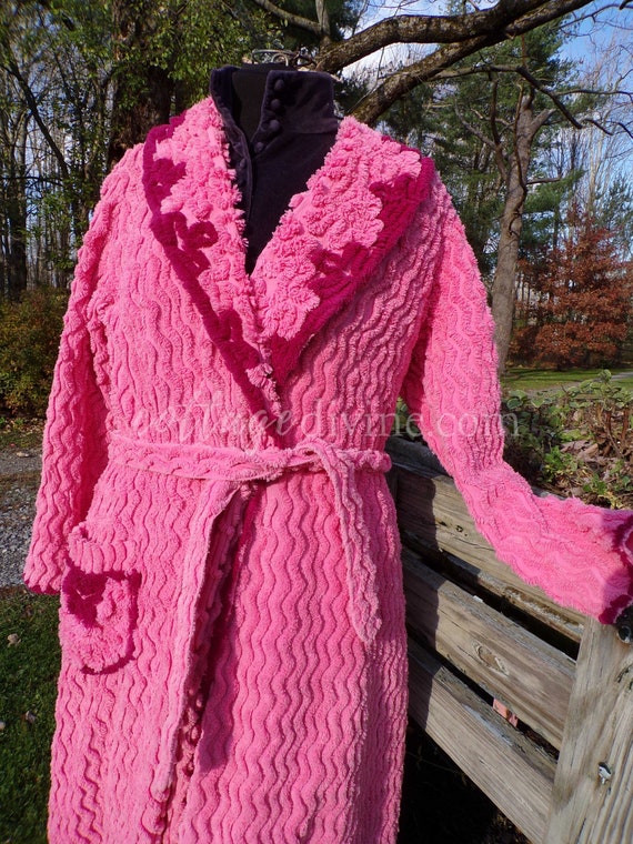 Vintage Chenille Robe, 1940s Barbie Pink Glamour Bath… - Gem