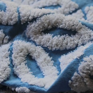 Sky Blue Daisy Vintage Chenille Fabric, 20 X 24' Inch Piece, 100% ...