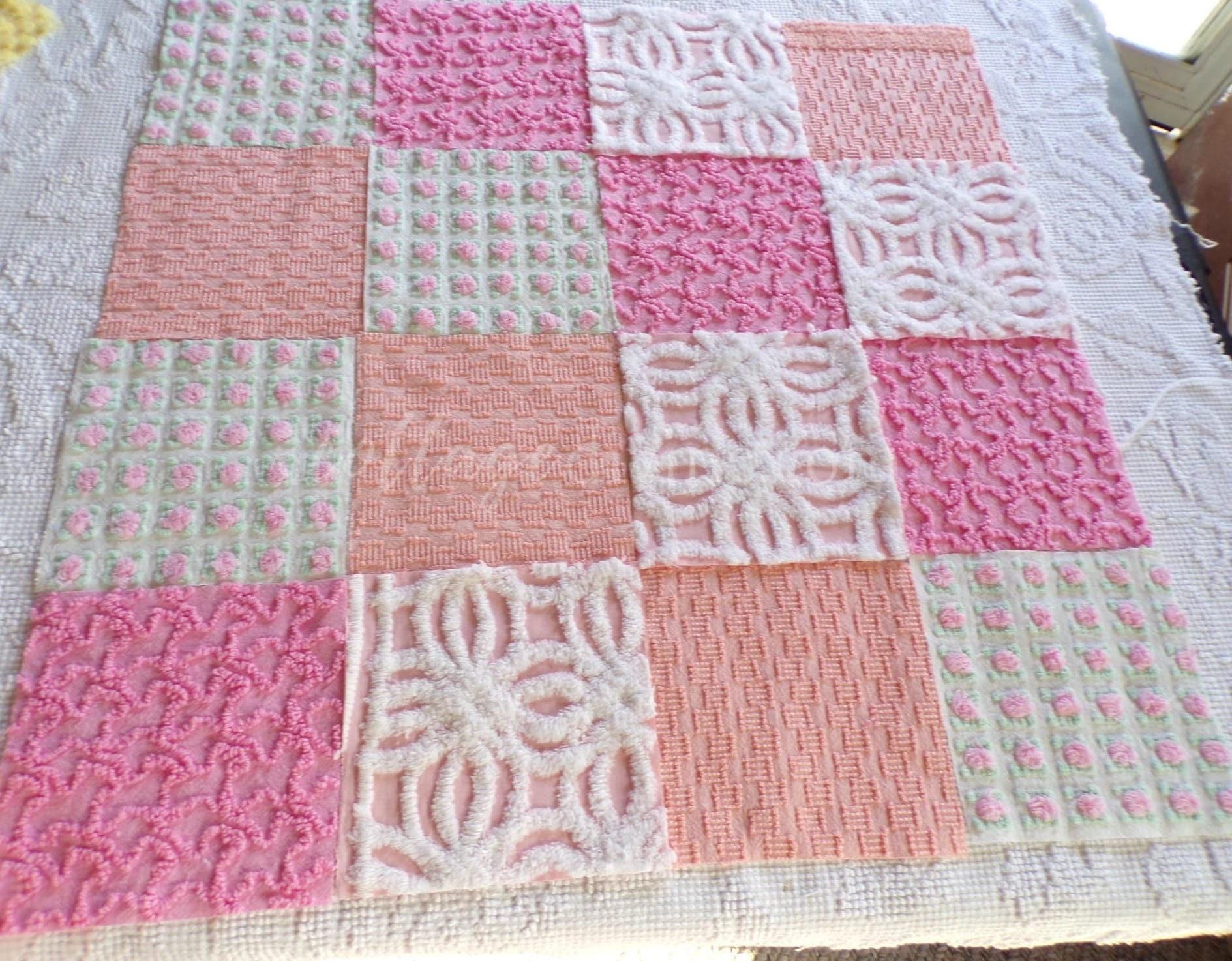Sherbet Ice Cream Chenille Quilt Squares Set From Vintage Bedspread ...