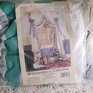 Farmhouse Style Priscilla Curtain Panels Pair, Cream & GREEN Trim, Bow ...