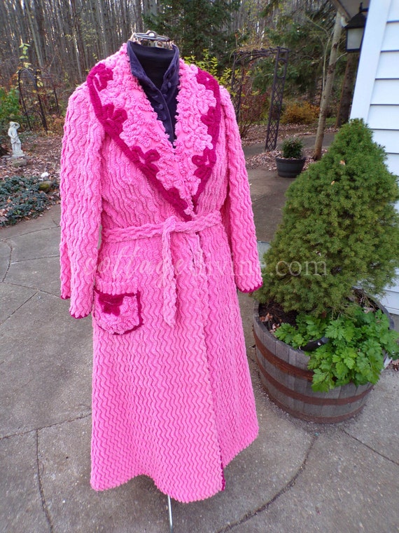 Vintage Chenille Robe, 1940s Barbie Pink Glamour Bath… - Gem