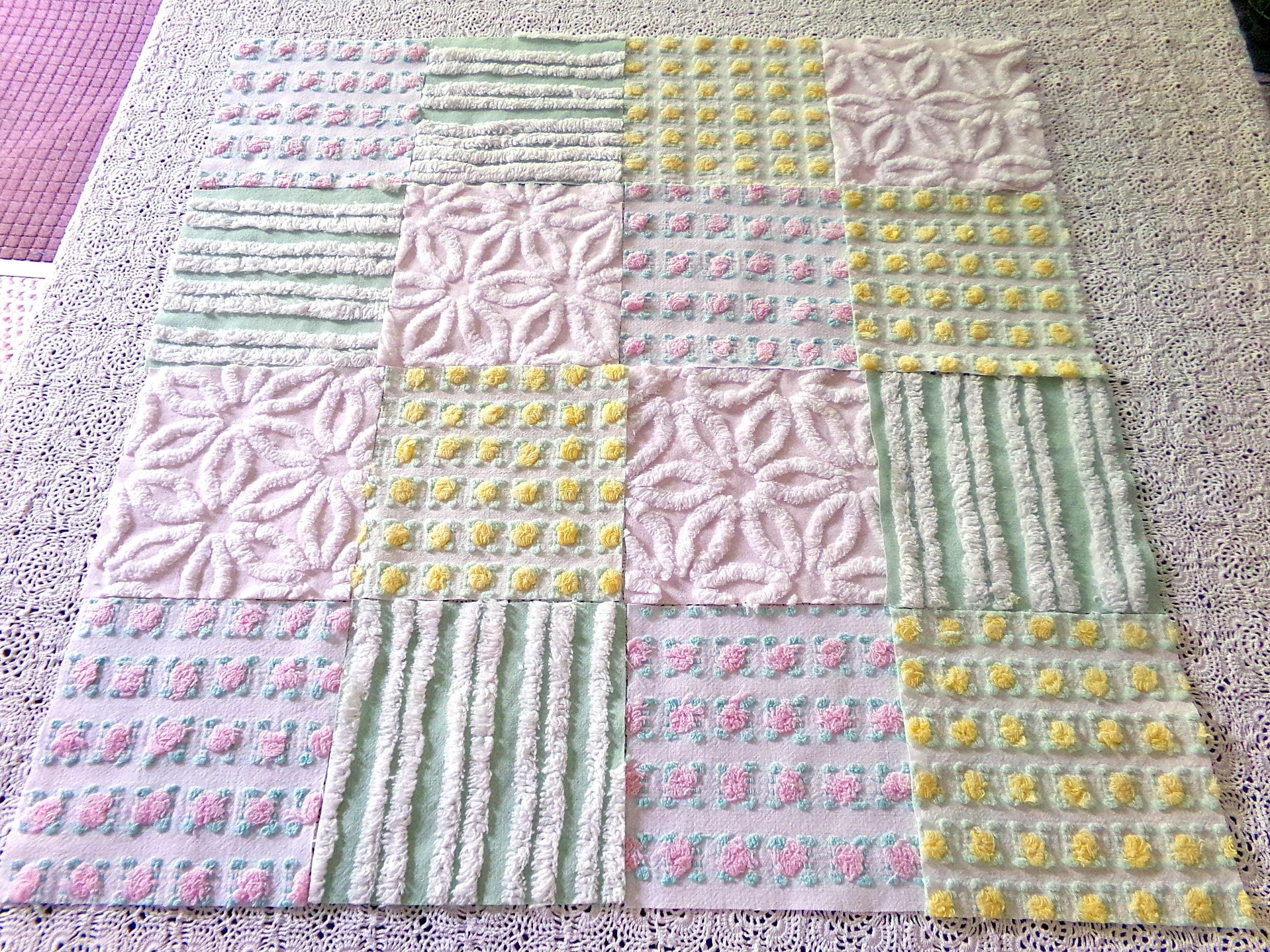 Chenille Squares Set, "spring Bliss," 16 Vintage Fabric Quilt Blocks, 6 ...